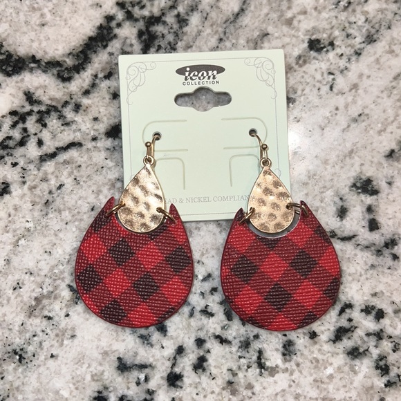 ICON | Jewelry | Buffalo Plaid Dangle Earrings Teardrop Shape Red A2 ...